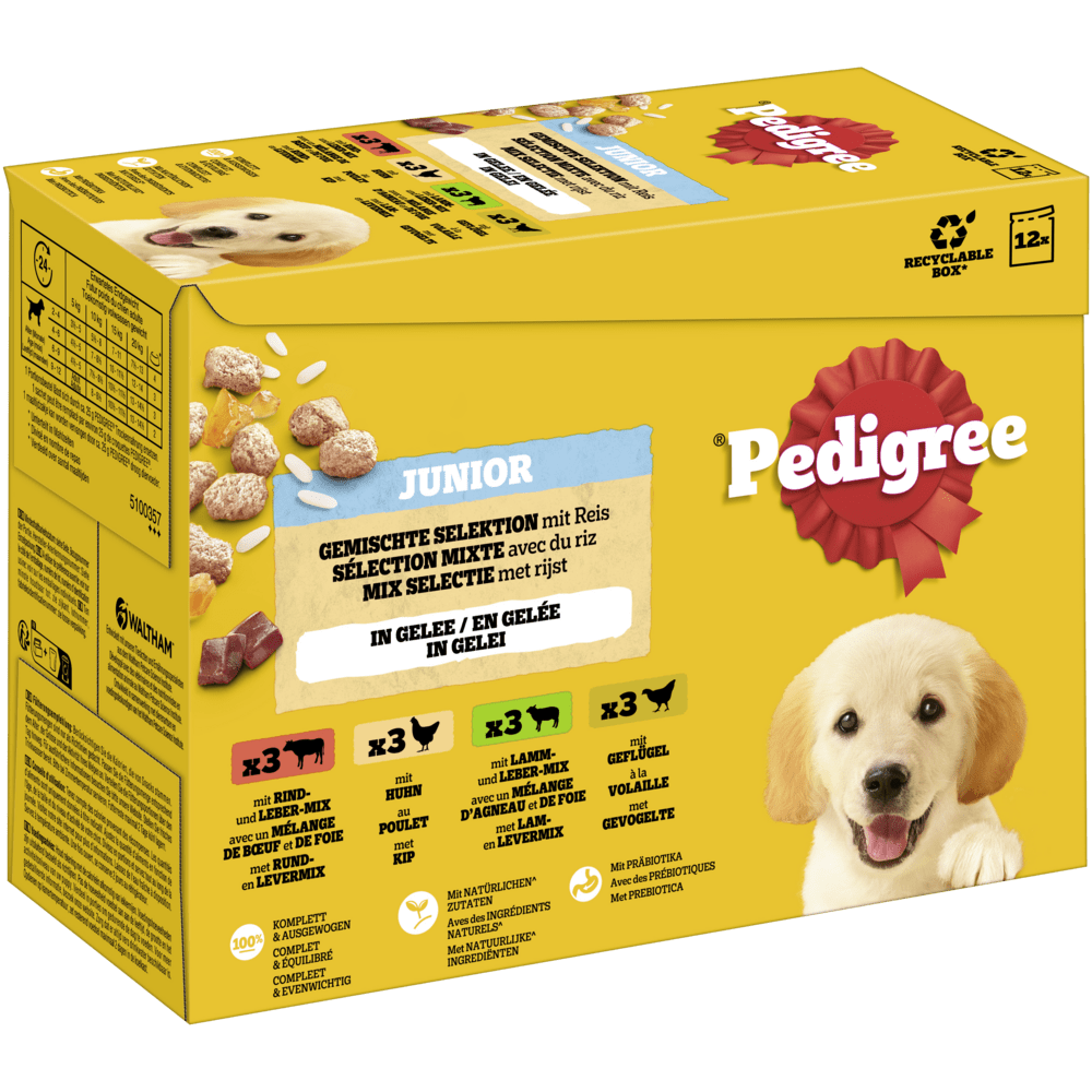 PEDIGREE® Multipack Portionsbeutel Junior Gemischte Selektion mit Reis ...